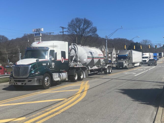 National Road through Triadelphia clogged with big trucks; I-70 in Pa ...